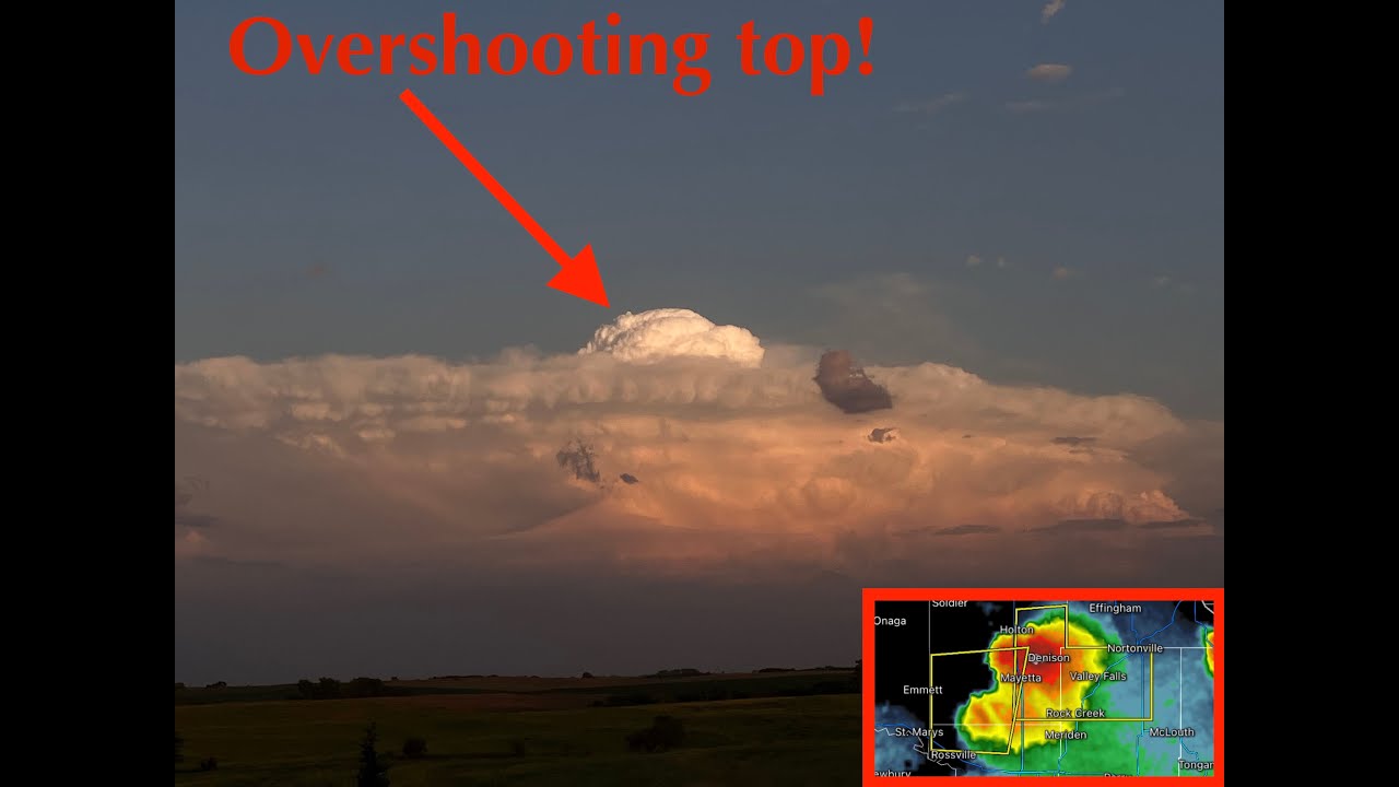 Supercell Thunderstorm with Overshooting top at sunset - YouTube