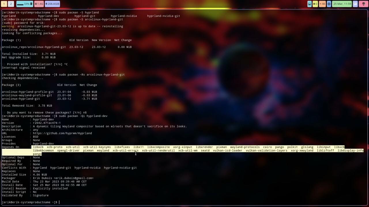 ArcoLinux : 3393 Hyprland - changes in the pkgbuild of the Hyprland config of ArcoLinux - YouTube