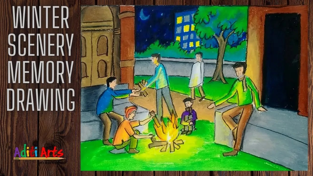 Winter Drawing | Winter Memory Drawing| Winter Season Drawing | Winter ...