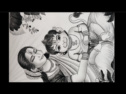Mata Anjali & Hanumanji drawing/Pencil shading sketch of Bajrangbali ...