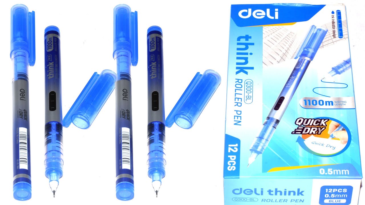 Deli Think Roller Pen No. Q300-BL 0.5MM Set of 2 Pcs - YouTube