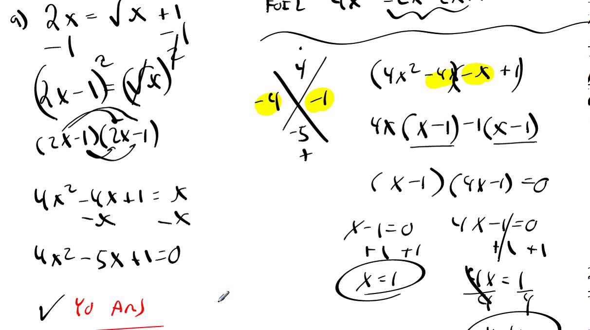9.3 Example 4 Solving Radical Equations That Lead to Quadratic ...
