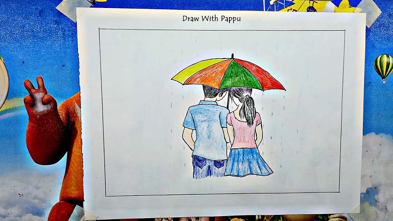 How to draw Romantic couple Scenery / Drawing Couple for beginners ...