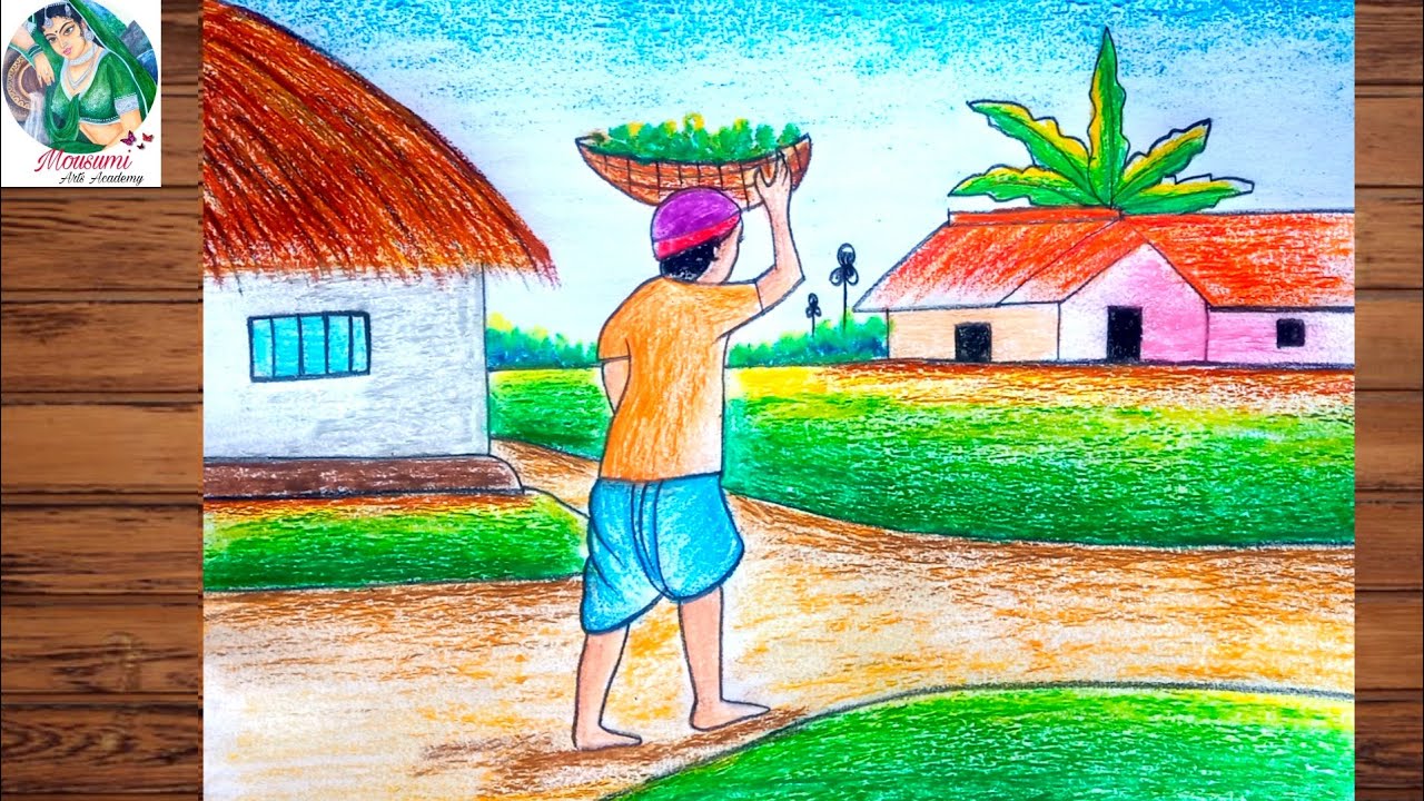 How to draw a scenery of working man // easy //village scenery drawing ...