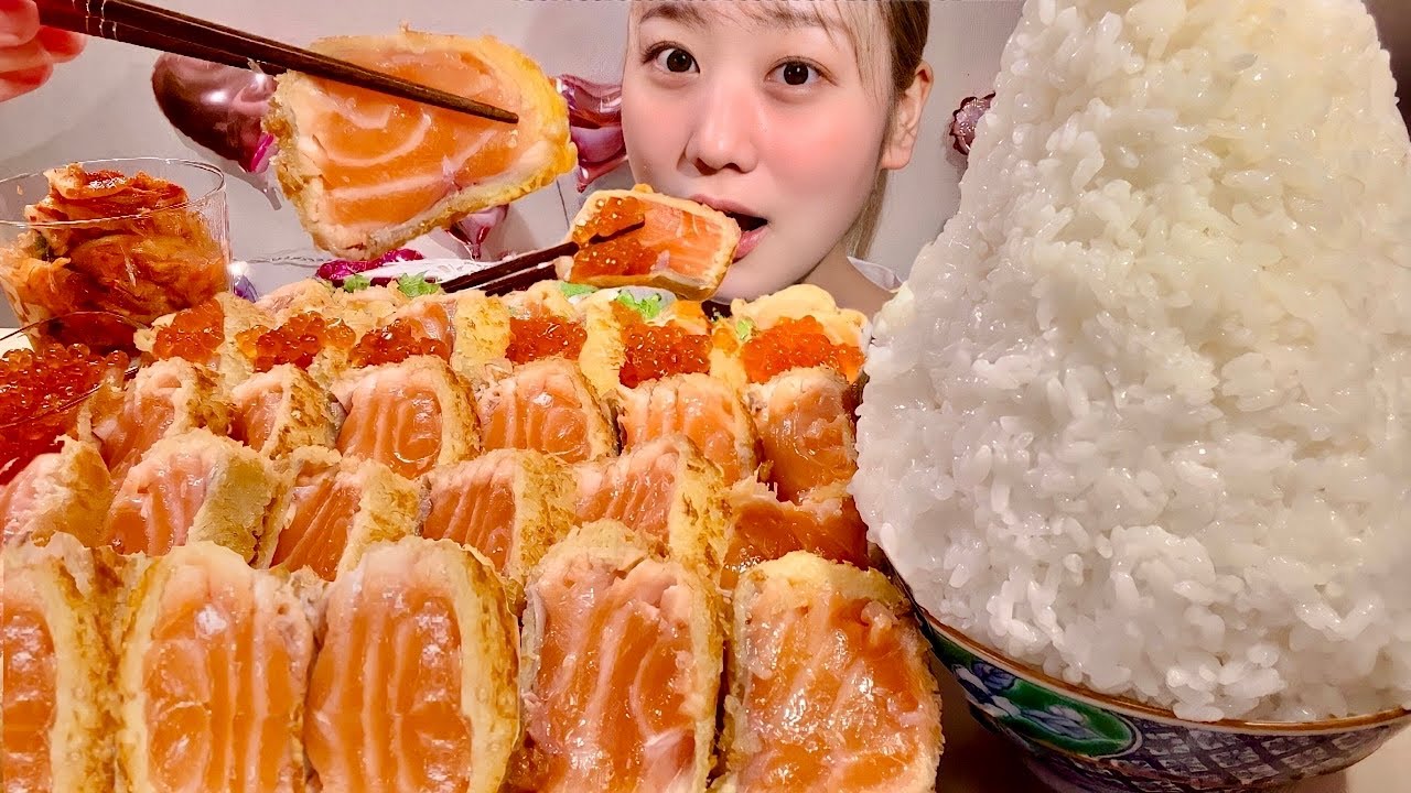 ASMR Salmon Rare Cutlet【Mukbang/ Eating Sounds】【English subtitles ...