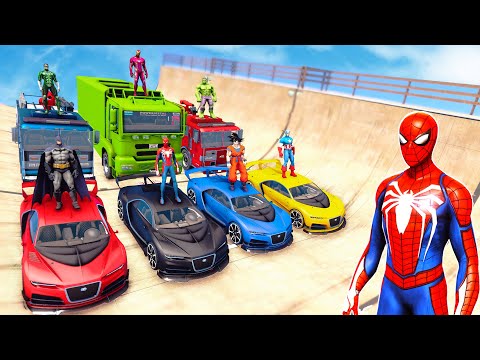 SpiderMan FireTruck Parkour Challenge With Superheros - GTA 5 MODS