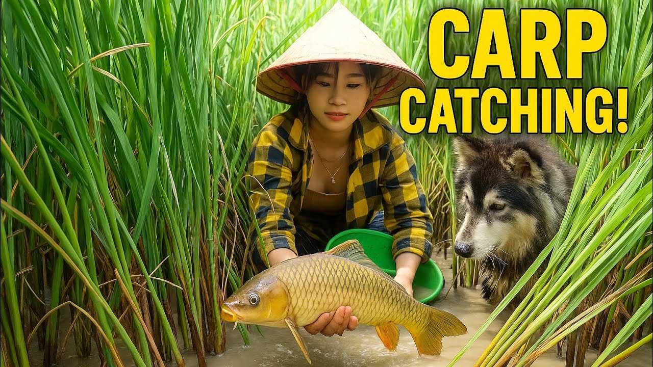 Amazing Carp Fishing in Rice Fields Before Harvest | Traditional ...