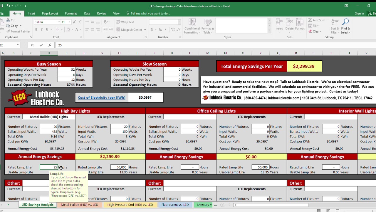 LED Energy Savings Calculator Video Walkthrough - YouTube