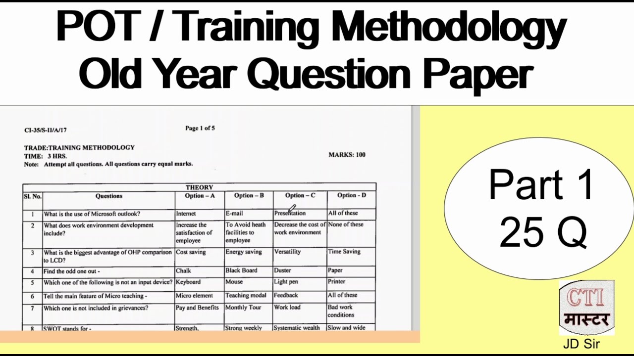 POT/Training Methodology Old Year Question Paper - YouTube