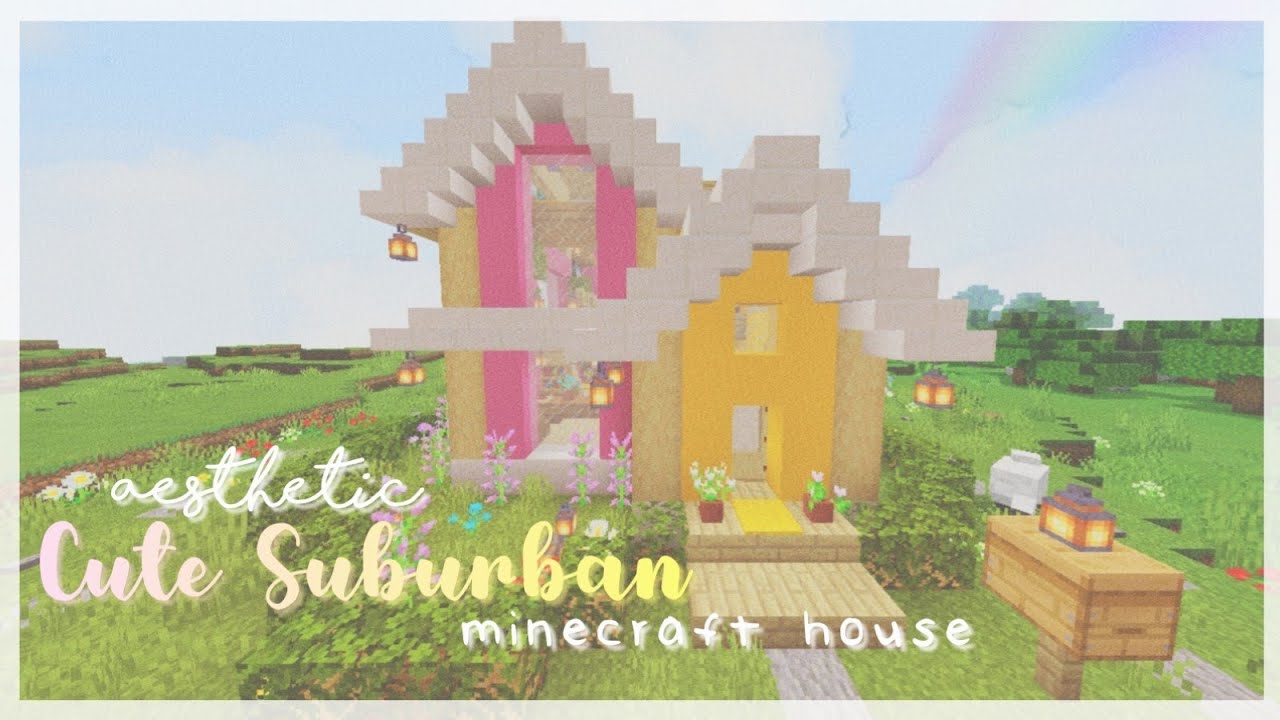 [mcpe] cute suburban house 🌸 ~ aesthetic minecraft speedbuild - YouTube