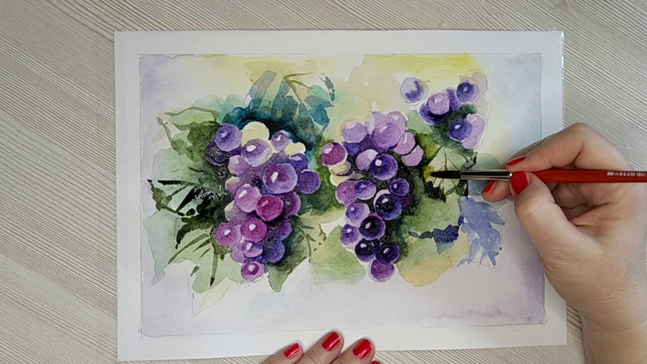 Виноград. Этюд. Акварель. 4-я часть. - YouTube