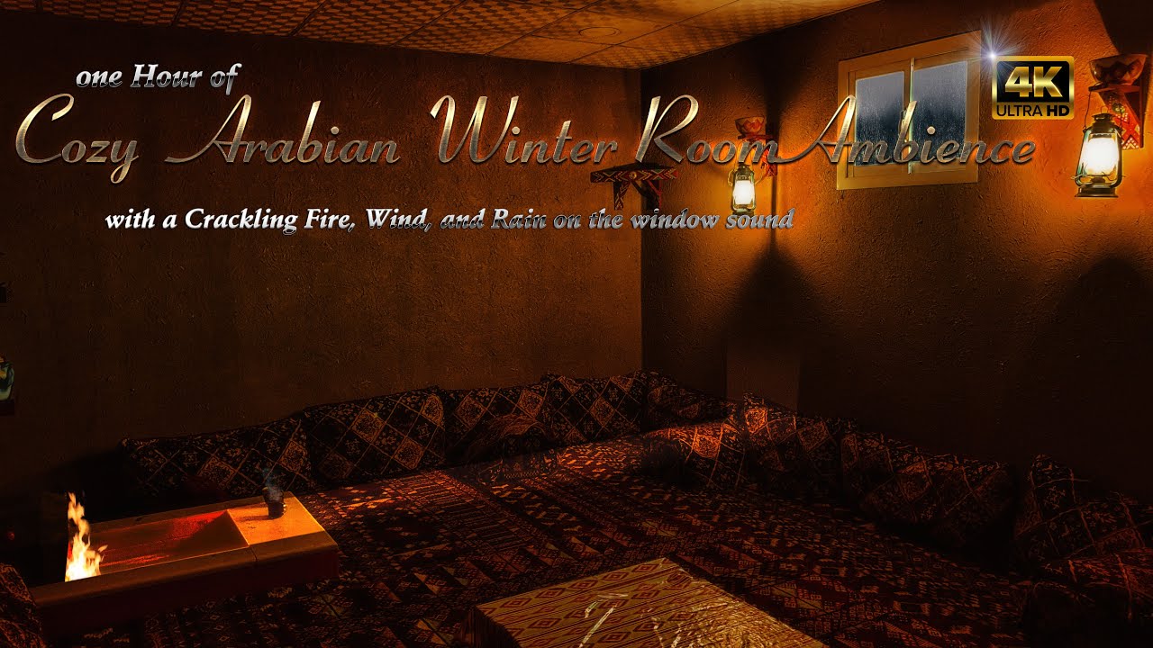 Cozy Arabian Winter Room Ambience | the howling wind, falling rain ...