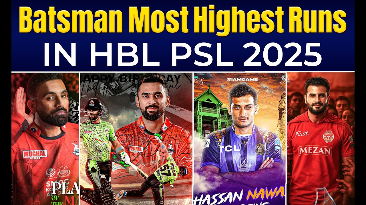 Top 5 Batsman Most Highest Runs in HBL PSL 2025 | Cricket Info - YouTube