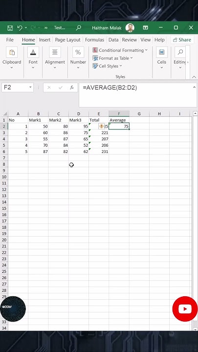 Excel Average Function Youtube