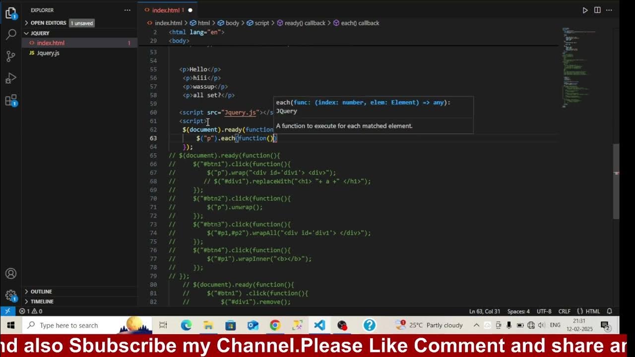 class:-17 How to use Each method in jquery - YouTube