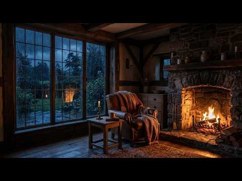 🌧️ Yağmurlu Bir Gecede Şömine | Relaxing Ambience