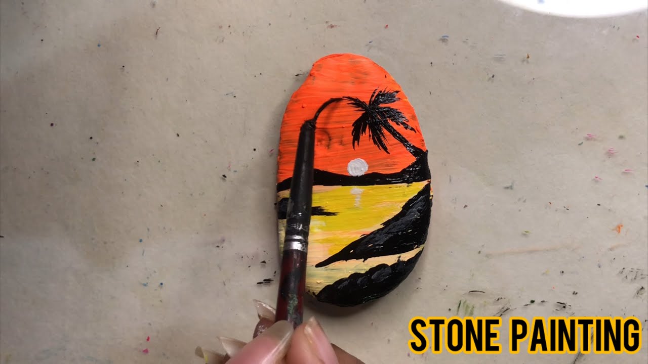 How to paint on stone🧡| Easy Acrylic painting for beginners #painting # ...