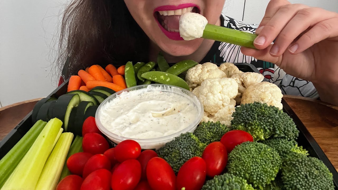 ASMR VEGETABLE & DIP TRAY (NO TALKING) EXTRA CRUNCHY EATING SOUNDS ...