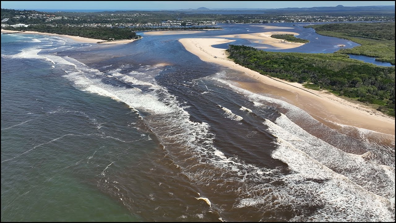 Aerial Drone footage of the Noosa Bar. Wednesday October 26, 2022 ...