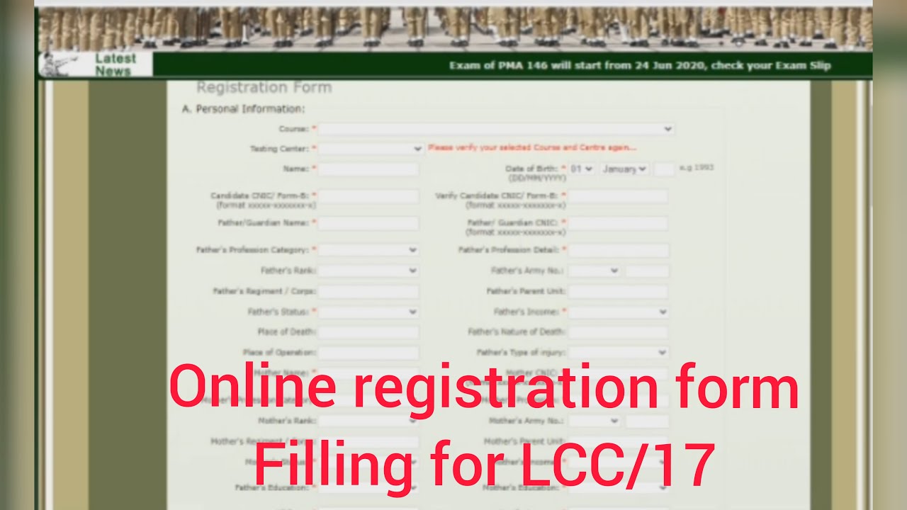 Registration form filling for Lady Cadet Course(LCC/17) from home using ...