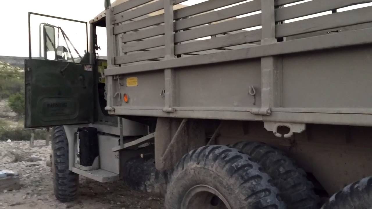 ARMY M35 2.5 ton cargo truck known as deuce and a half start up and ...