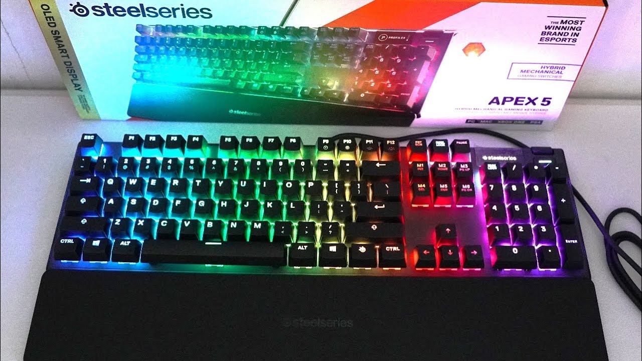 UNBOXING KEYBOARD GAMING MECHANICAL STEELSERIES APEX 5 FULLSIZE OLED ...