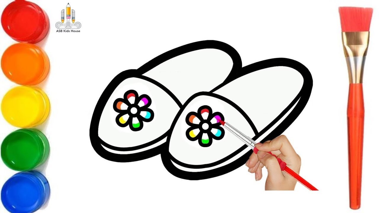 How to Draw slippers drawing, Painting and Coloring for Kids & Toddlers ...