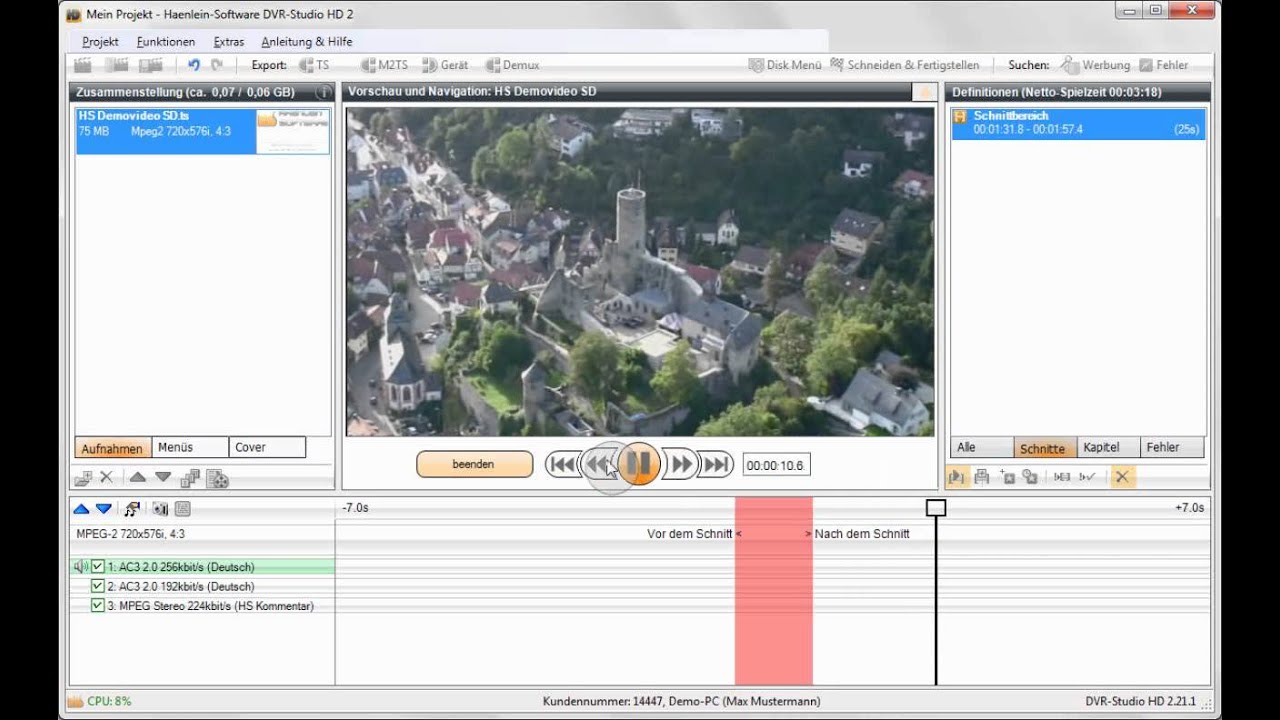 DVR-Studio HD 2 - Werbung entfernen und Schnitte überprüfen. - YouTube