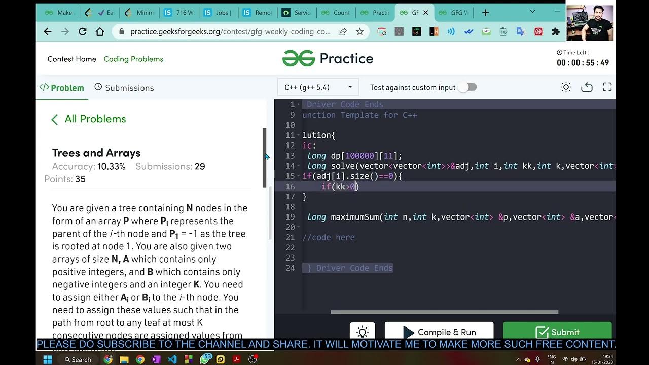Trees And Arrays Gfg Weekly Coding Contest 85 Youtube