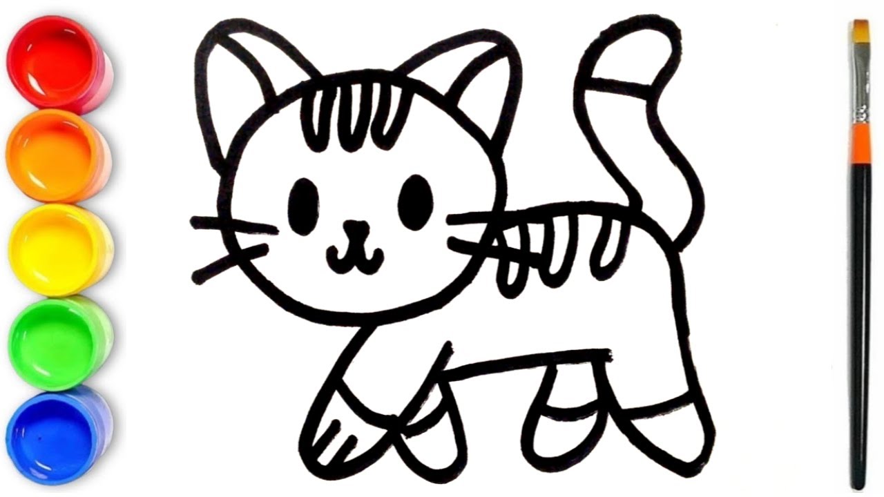 How to draw a Cute Cat, Cute Cat Drawing and Coloring For Kids ...