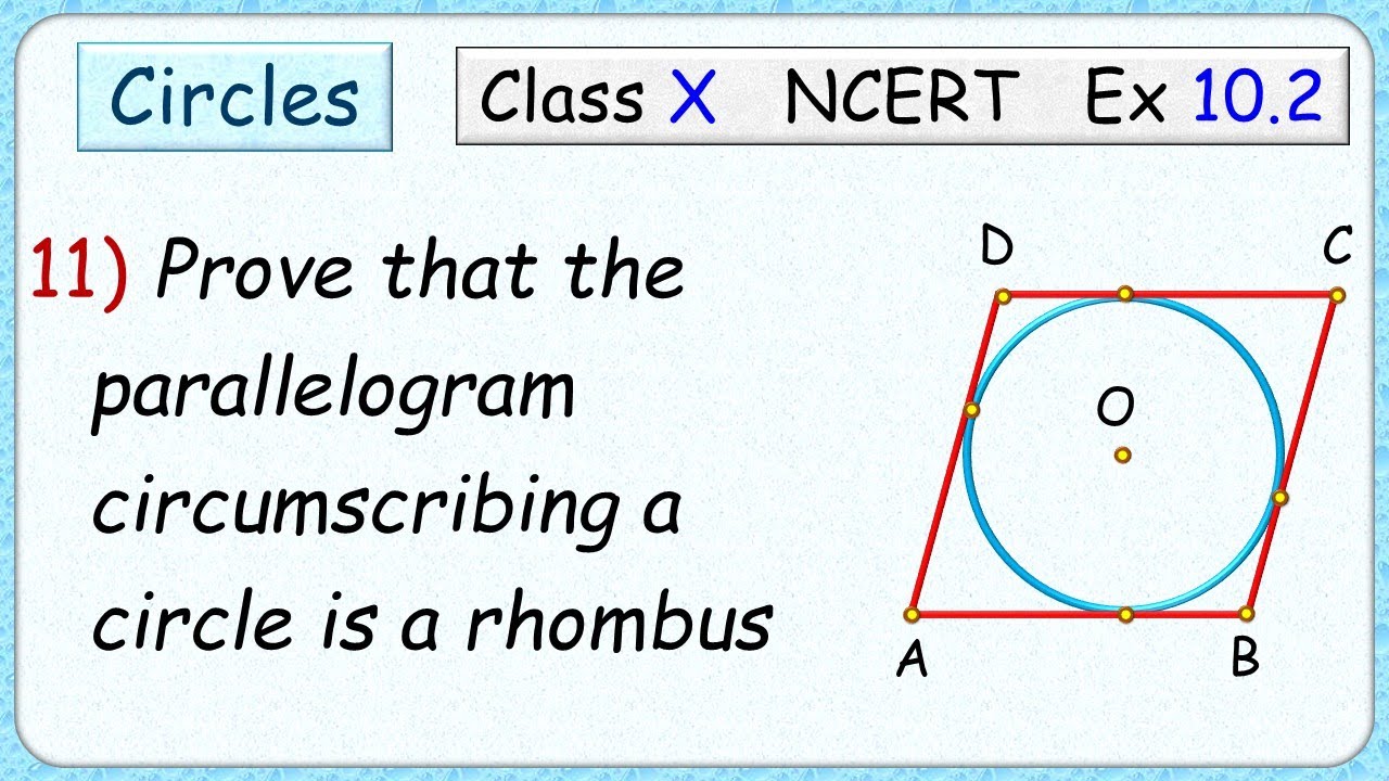 11) Prove that the parallelogram circumscribing a circle is a rhombus ...
