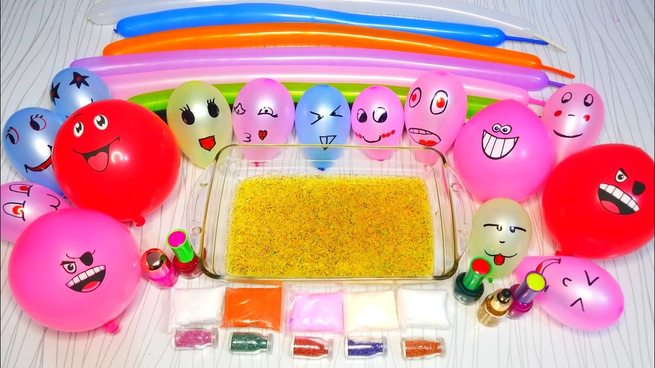 Mixing Coloring Slime With Funny Faces Balloons And Clay | Satisfying ...