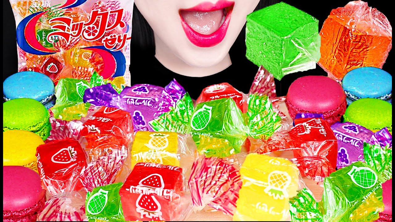 ASMR Edible Wrapping Paper Kinjo Jelly 먹는 비닐 킨조 젤리 마카롱 먹방 Mukbang ...