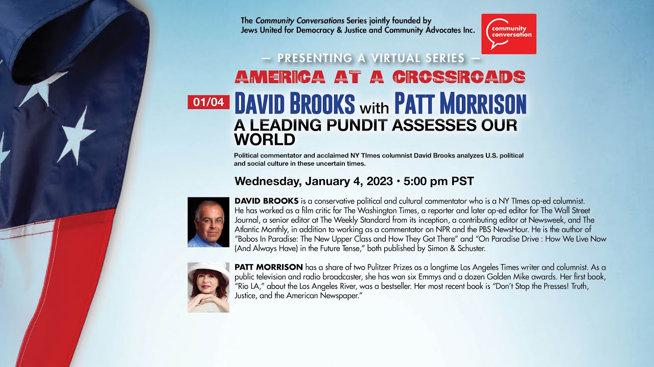David Brooks with Patt Morrison | America at a Crossroads - YouTube