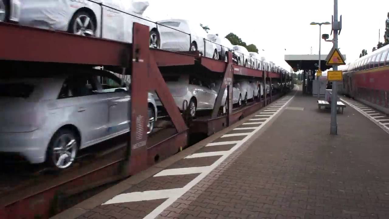 Train carrying lots of Audi cars DB Loco 185 190 + 185 055 - YouTube
