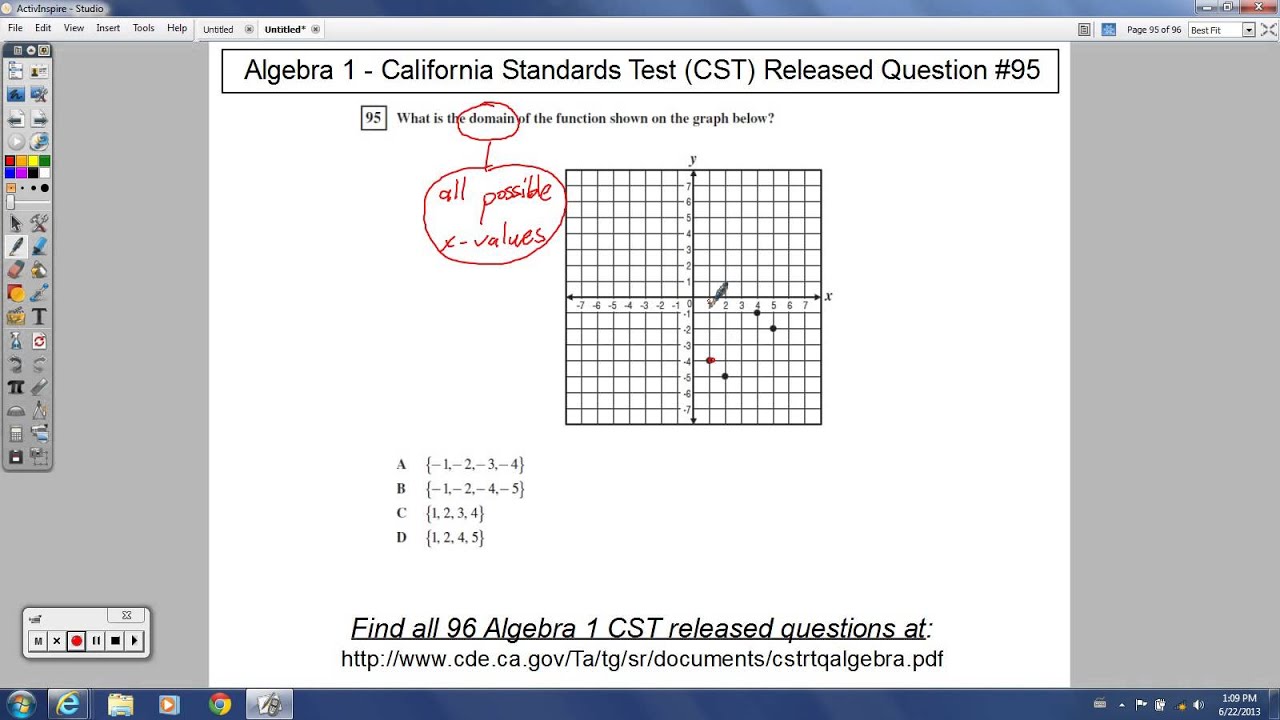 Algebra 1 - CST Released Question #95 (Domain of a Function) - YouTube