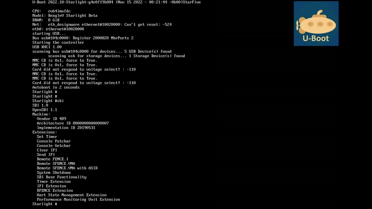 StarFive JH7100 U-Boot with HDMI and USB support, booting Ubuntu from USB - YouTube