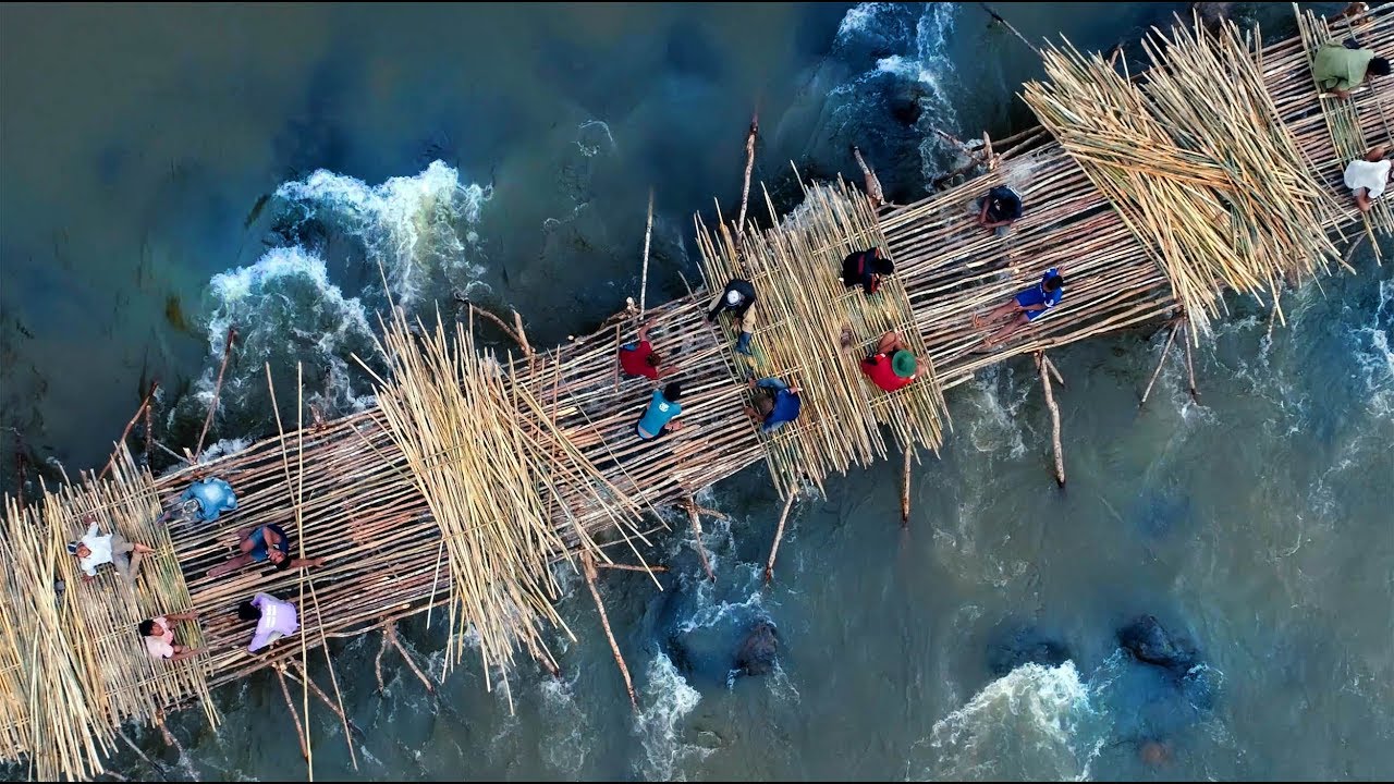The longest bamboo bridge in Laos - YouTube
