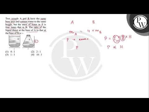 Two vessels A and B have the same base area and contain water to the same height, but the mass o ...