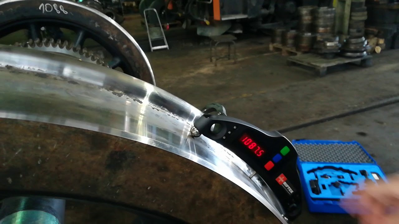 Train's wheel electronic diameter measurement device in use. - YouTube