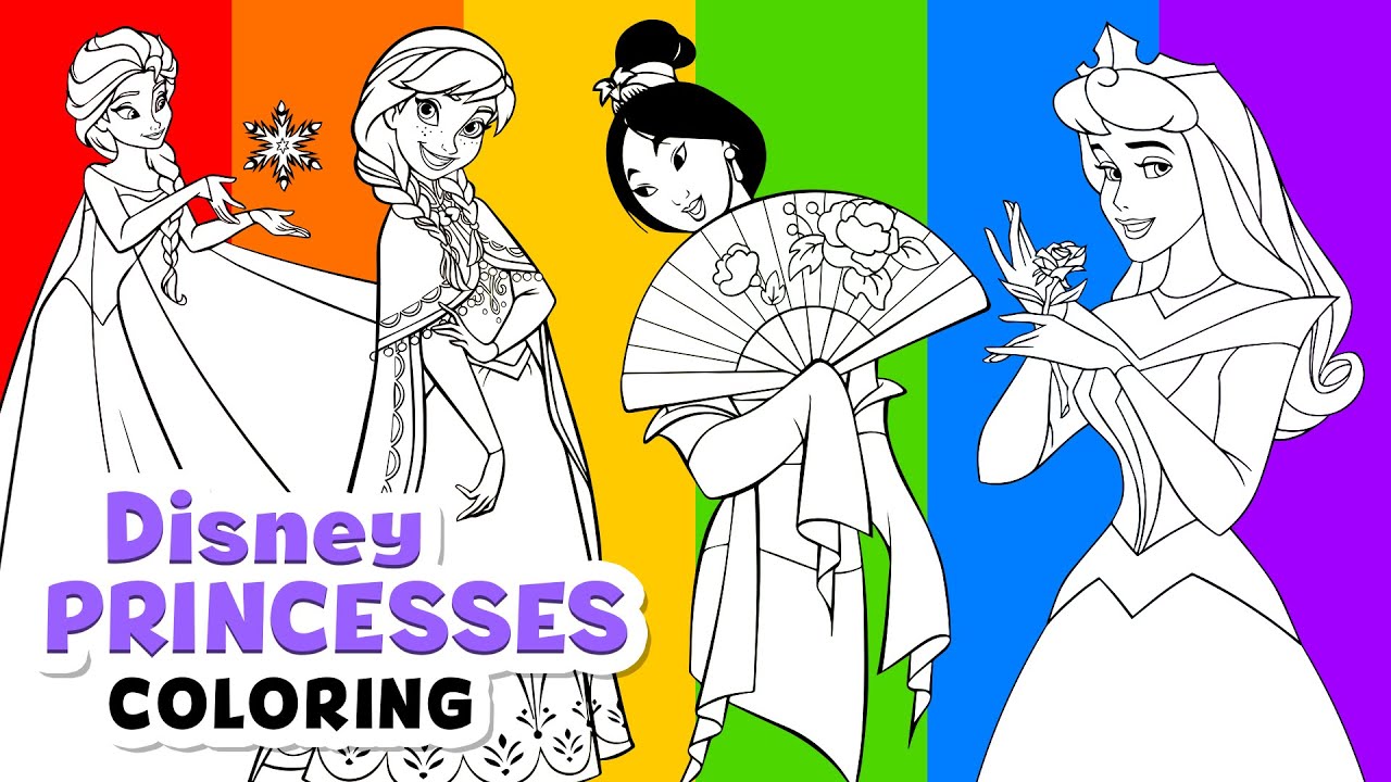🌟 How to Color Disney princesses - Mulan, Cinderella, Elsa and Anna 🎨 ...