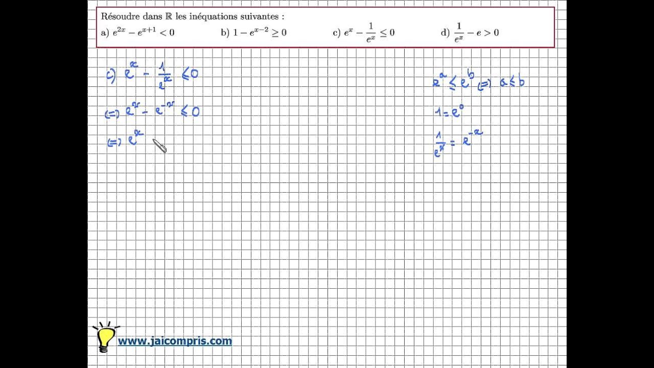 Fonction Exponentielle - Exercice : Résoudre des inéquations avec des ...