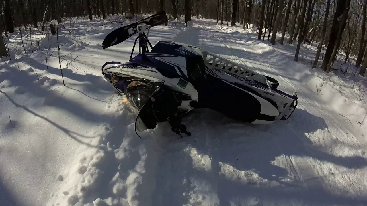 Snowmobile hits tree stump-Yamaha Viper - YouTube