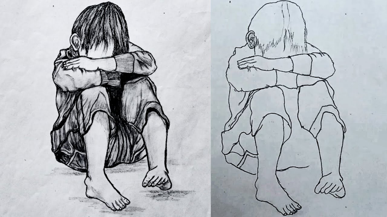 Sad Boy Drawing | How To Draw A Sad Boy Sitting Alone | Easy Boy ...