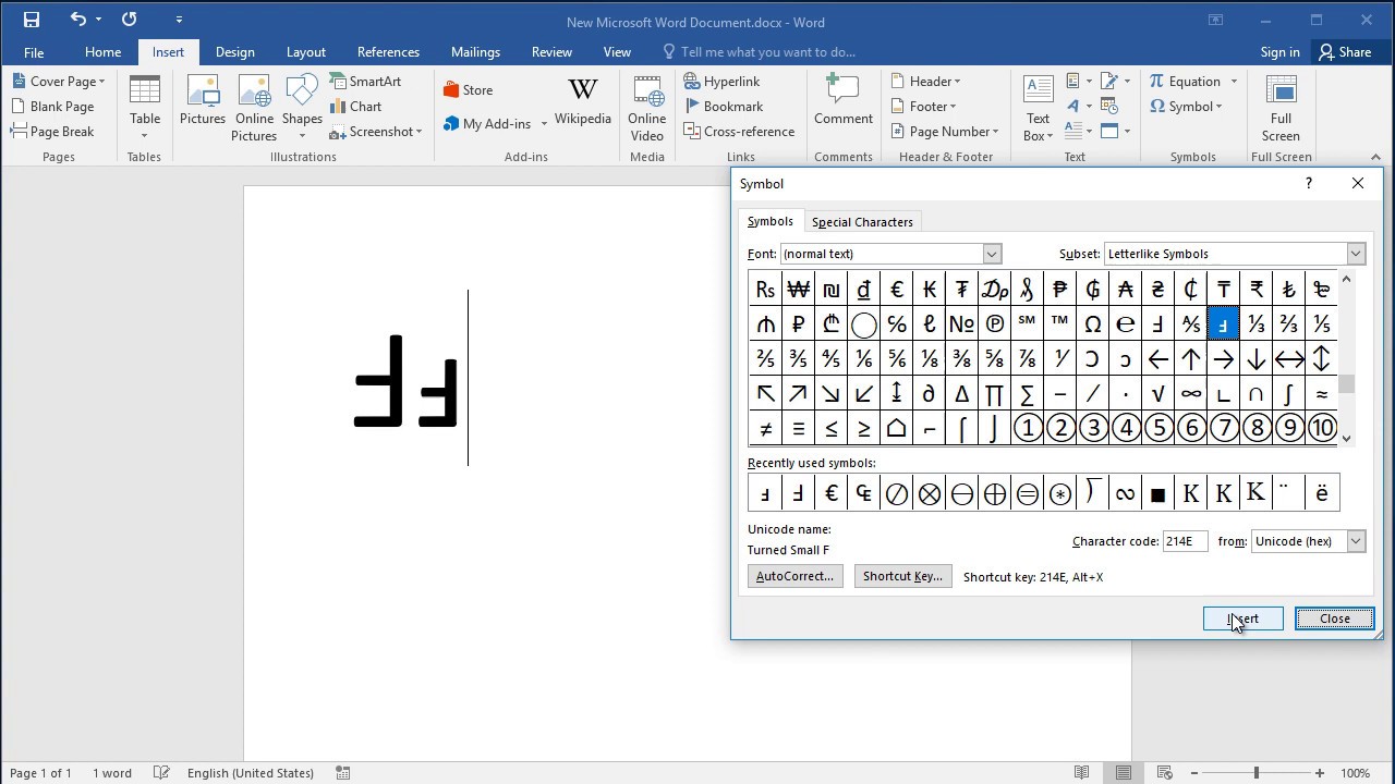 How to type turned F in Word - YouTube