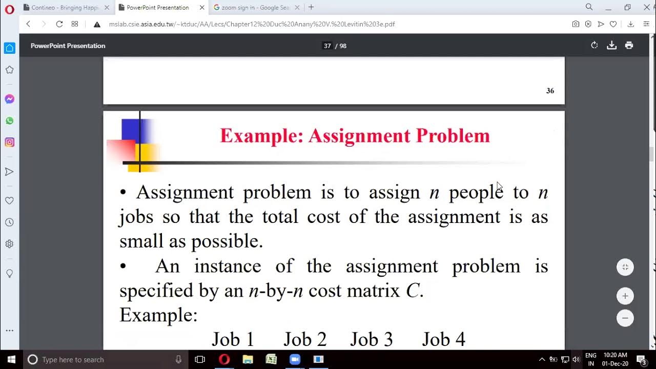 how to solve job assignment problem using branch and bound method - YouTube