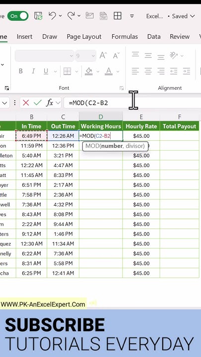 Quick Calculate working hours and Total Payout in Excel #shorts - YouTube