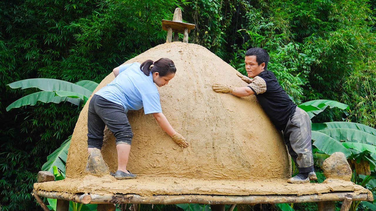 Dwarf family primitive life: building a kitchen with earth and trap ...
