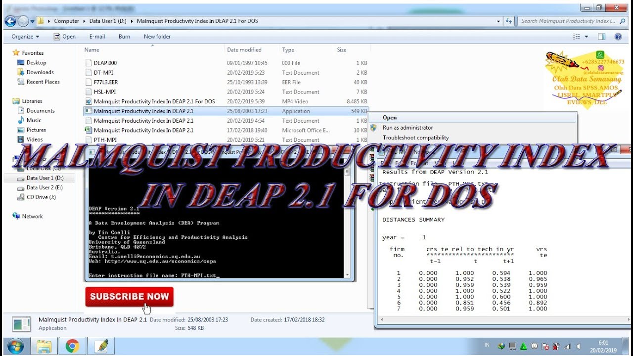 Malmquist Productivity Index In DEAP 2.1 For DOS - YouTube