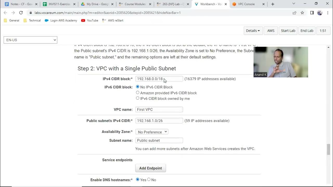 AWS reStart 263-[NF]-Lab - Create Subnets in a VPC - Anand K - YouTube